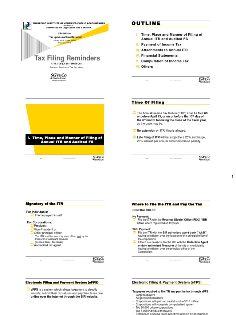 Tax Filing Reminders: Outline | PDF | Withholding Tax | Payments