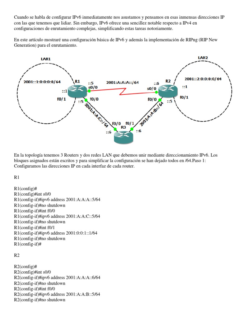 RIP Configurar IPv6 | PDF | Yo Pv6 | Enrutador (Computación)