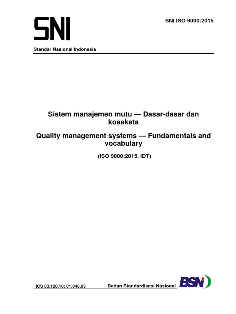 Sni Iso 9000 2015 Def | PDF | Komputer | Teknologi & Rekayasa