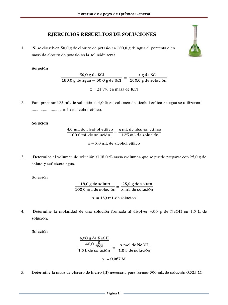 Ejercicios Resueltos de Soluciones | Concentración | Ciencias fisicas