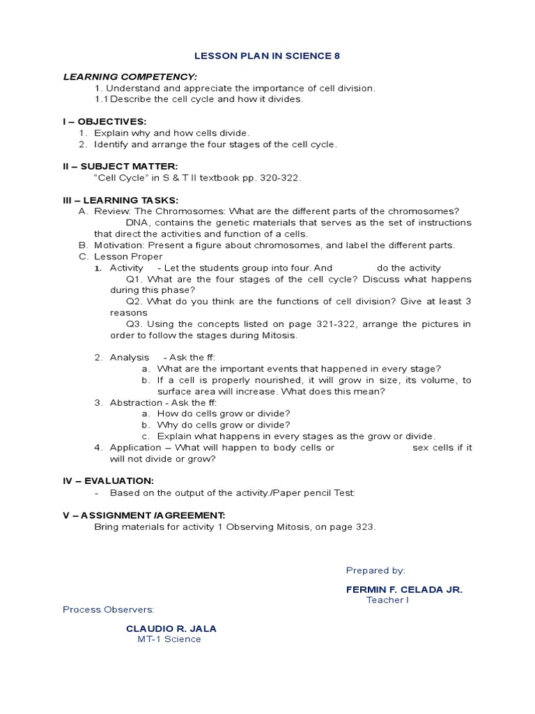 Cell Cycle and Cell Division Lesson Plan | PDF | Cell Cycle | Mitosis