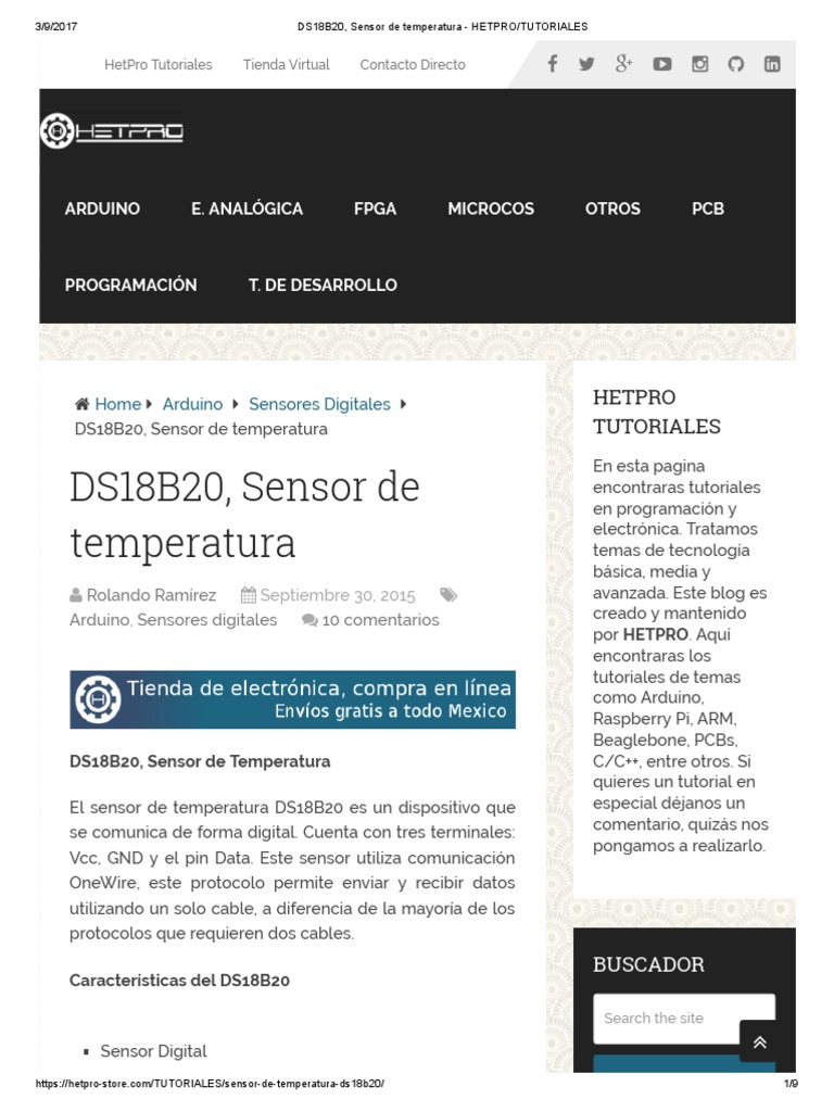 Ds18b20, Sensor de Temperatura - Hetpro - Tutoriales | PDF | Arduino | Electrónica