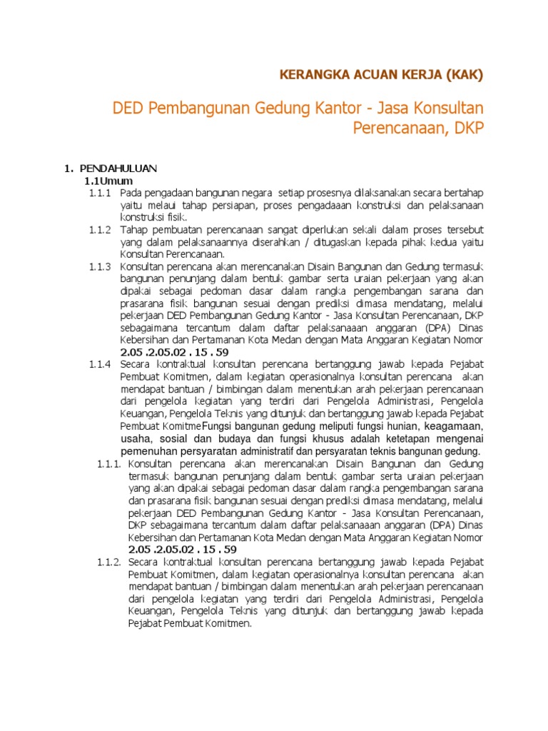 Draft Kak Ded Pembangunan Gedung Kantor (Pos Pam) | PDF
