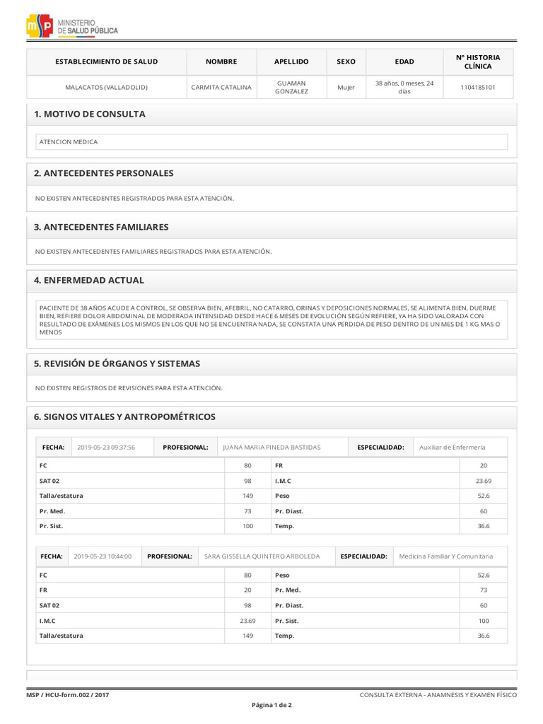 MSP HCU-form.002 2017 PDF | PDF | Examen físico | Medicina Familiar