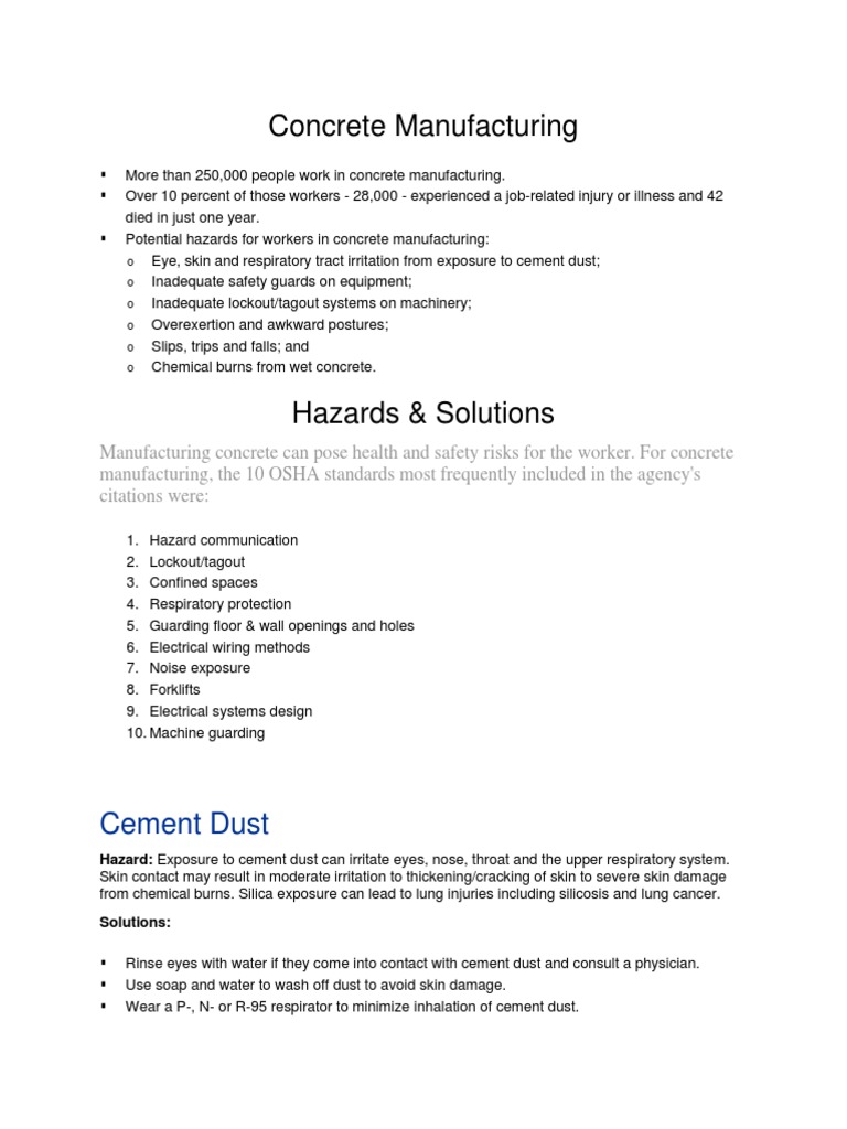 Concrete Manufacturing Safety Hazards | PDF | Personal Protective ...