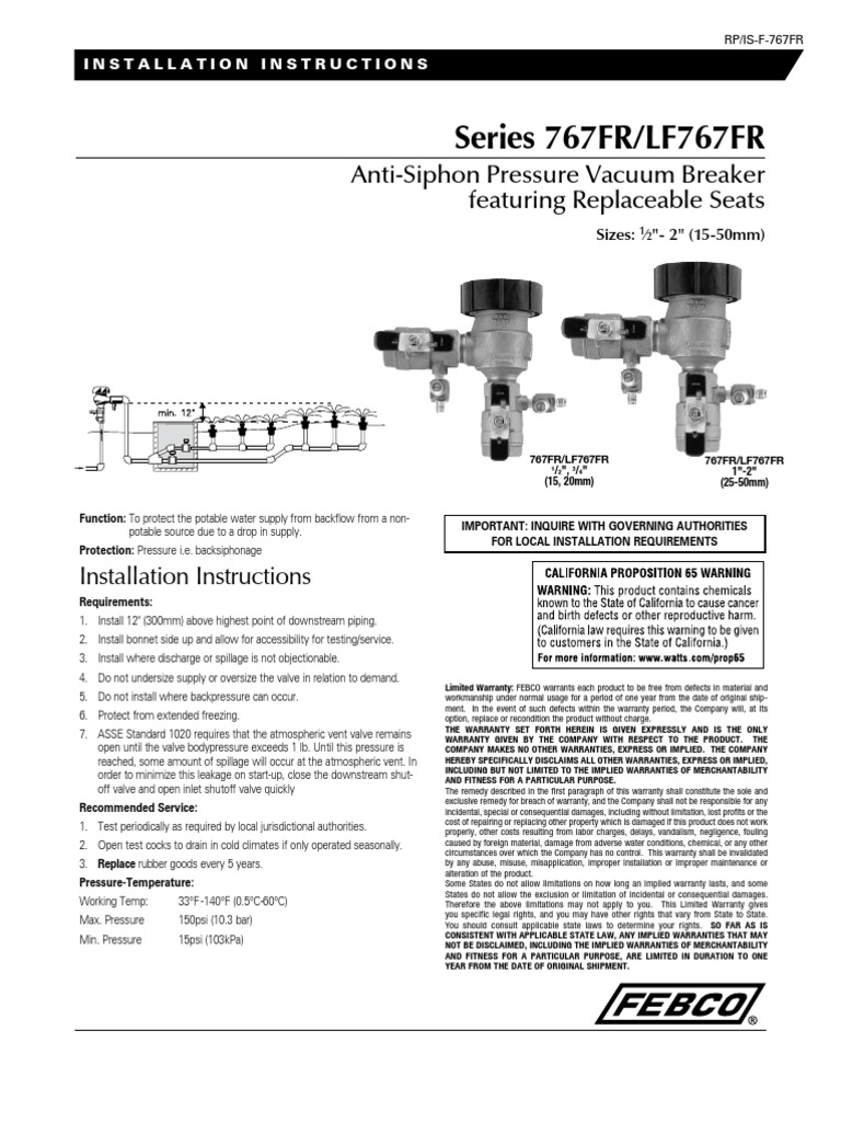 767FR/LF767FR Installation Instructions | PDF | Implied Warranty | Valve