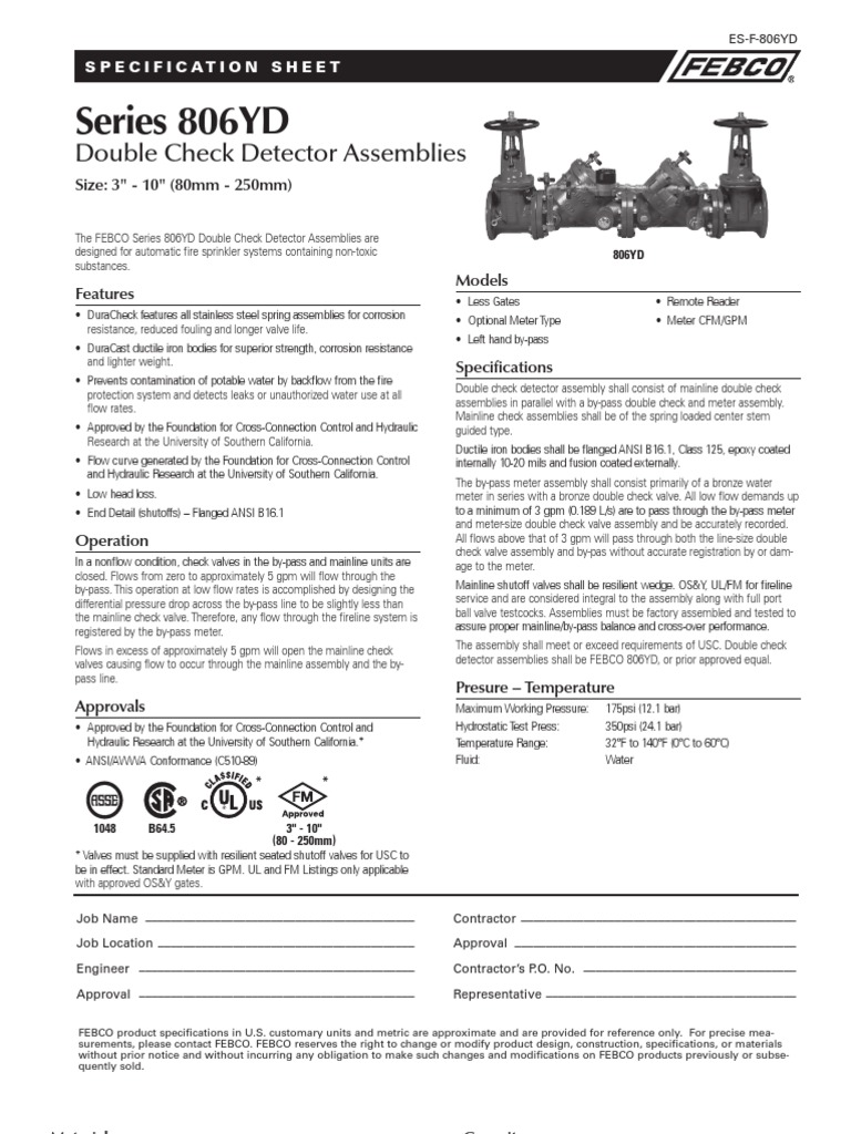 Series 806YD Specification Sheet | PDF | Valve | Pressure