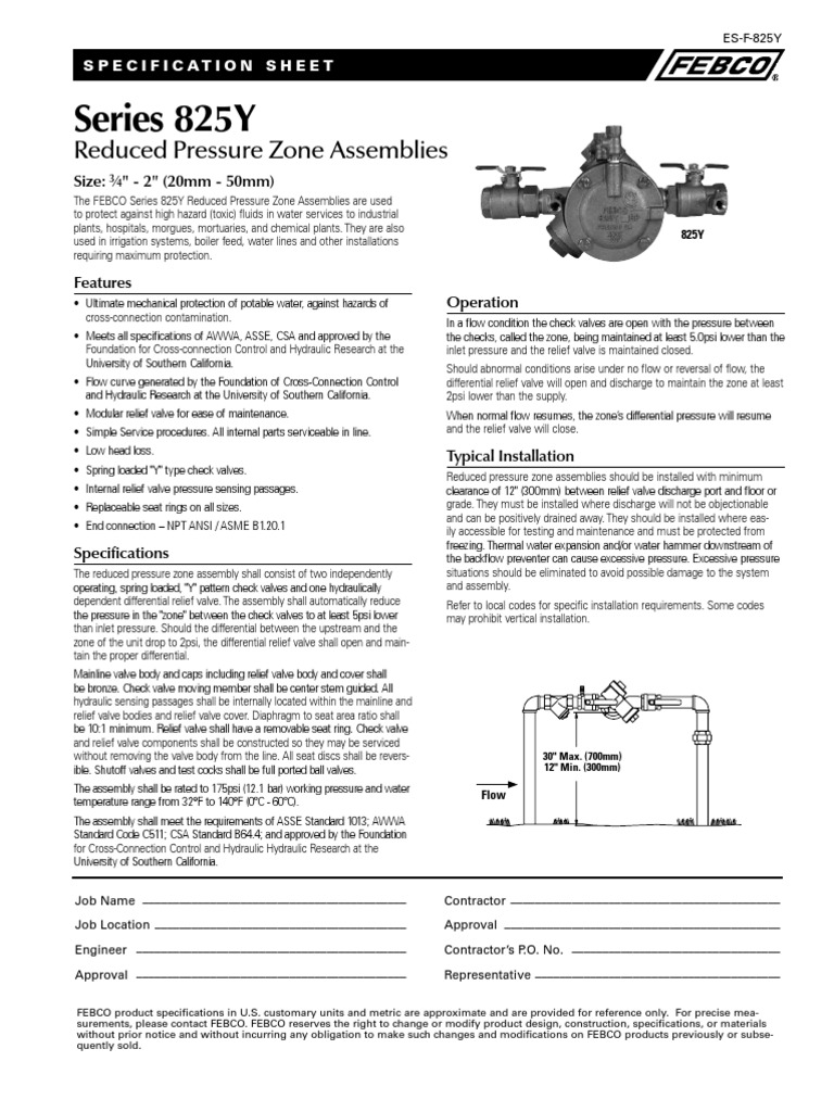 Series 825Y Specification Sheet | Valve | Hydraulic Engineering