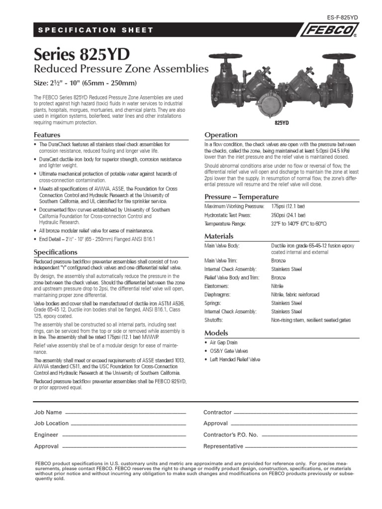 Series 825YD Specification Sheet | PDF | Valve | Gas Technologies