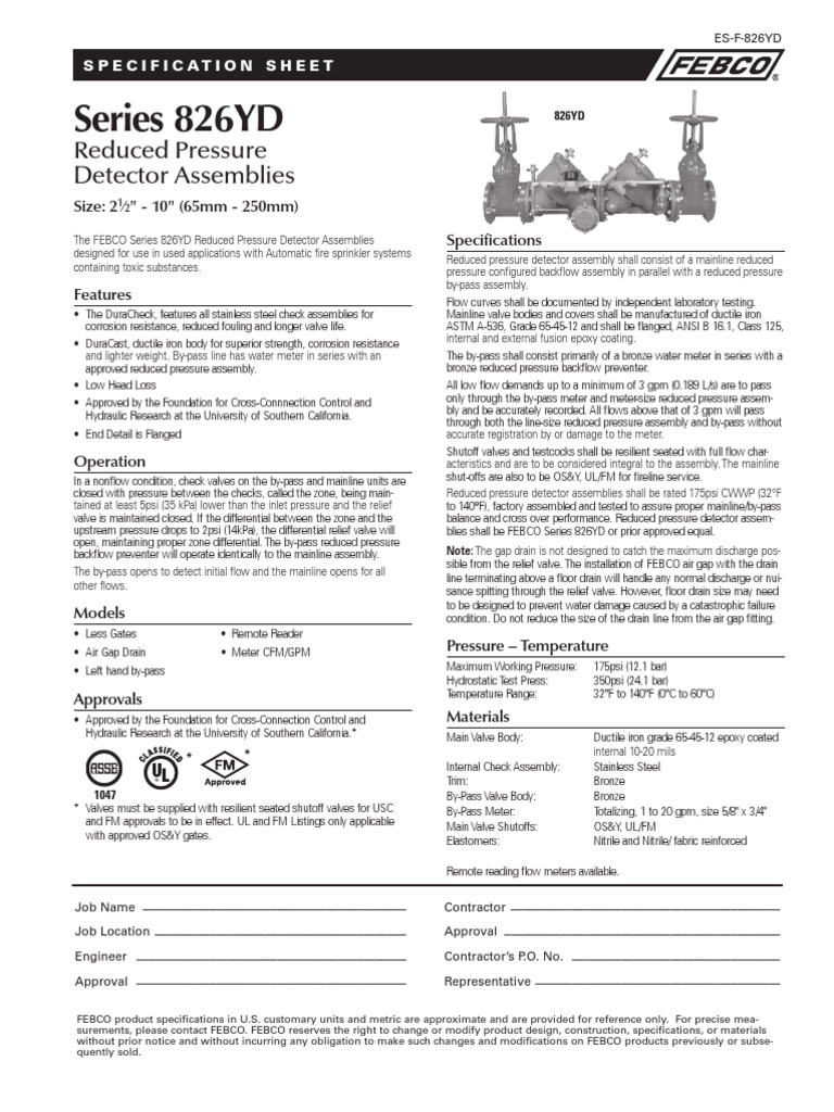 Series 826YD Specification Sheet | PDF | Valve | Hydraulics