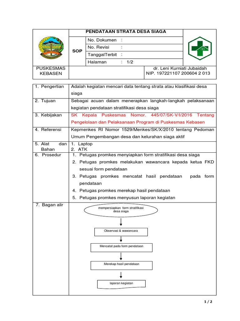 Sop Pendataan Strata Desa Siaga | PDF