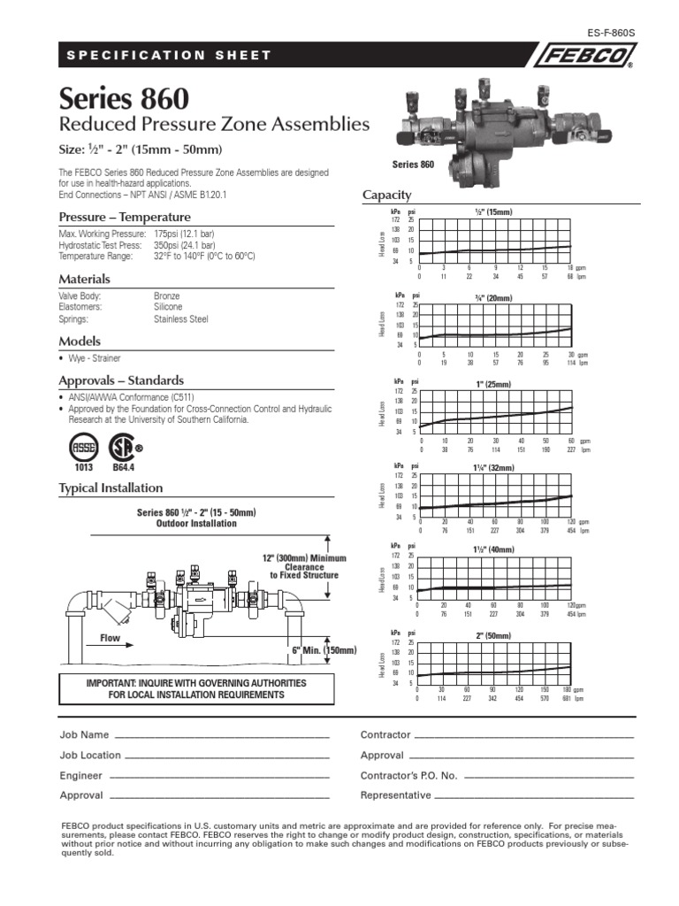 Series 860 Specification Sheet | PDF | Valve | Silicone