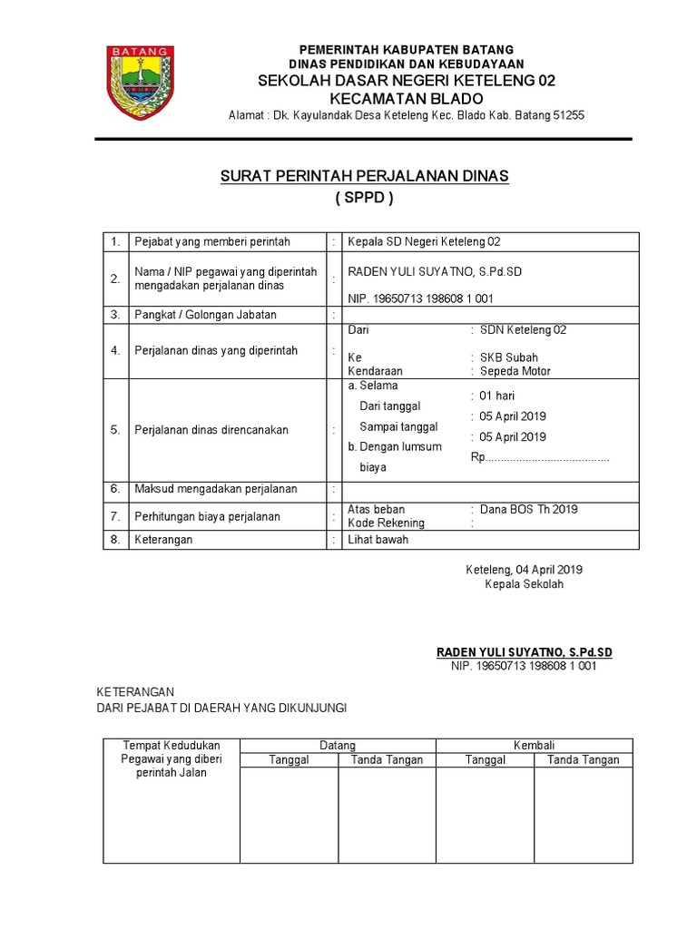 Contoh SPPD SD | PDF