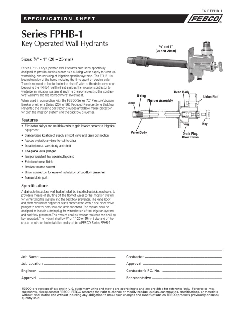 Series FPHB-1 Specification Sheet | PDF | Valve | Irrigation