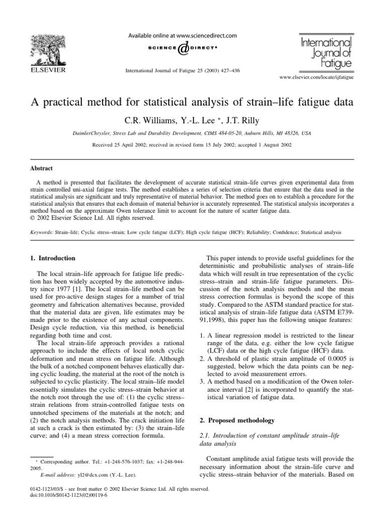 A Practical Method For Statistical Analysis of Strain-Life Fatigue Data ...