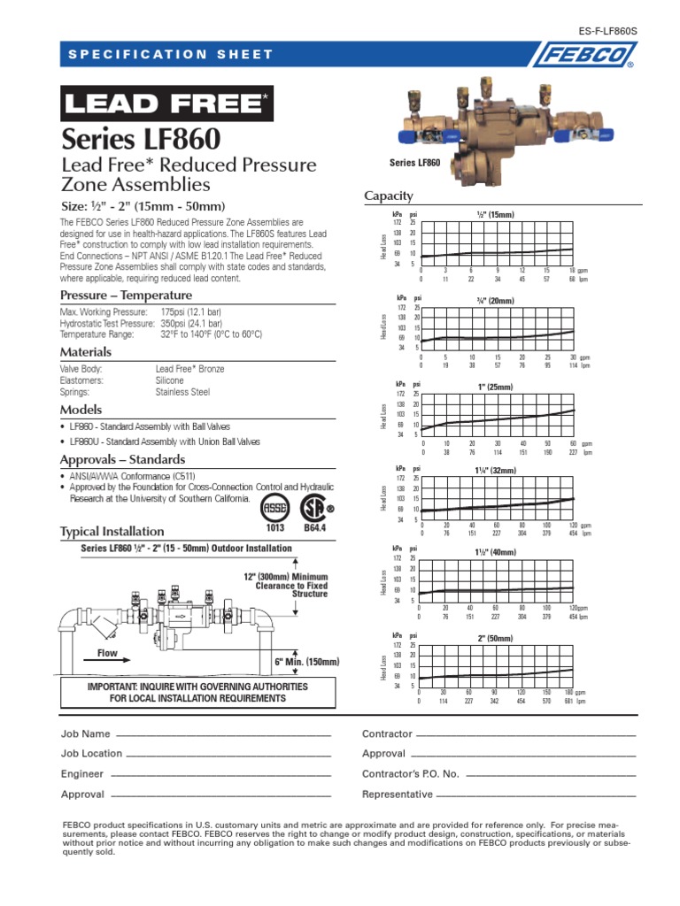 Series LF860 Specification Sheet | PDF | Valve | Silicone