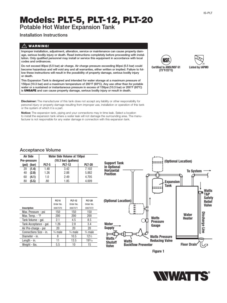 Models: PLT-5, PLT-12, PLT-20 Installation Instructions | PDF | Water ...