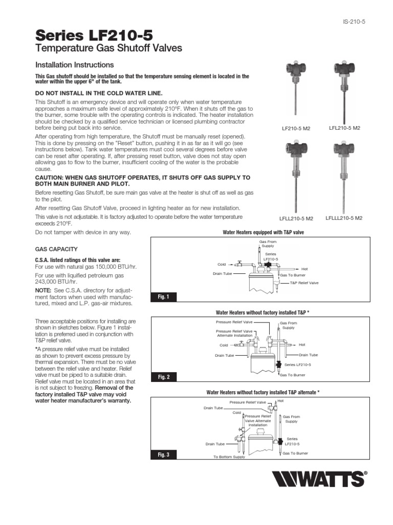 Series 210-5 Installation Instructions | PDF | Water Heating | Valve
