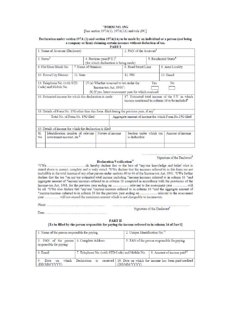 Form 15G PDF | PDF