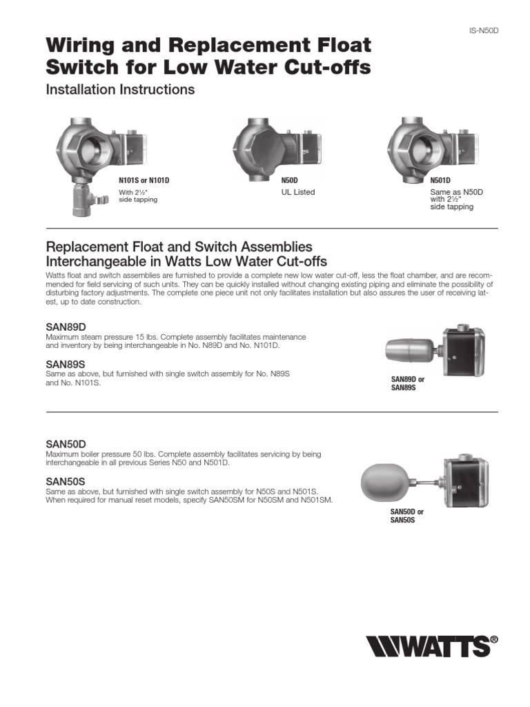 Wiring and Replacement Float Switch For Low Water Cut-Offs Installation Instructions | PDF ...