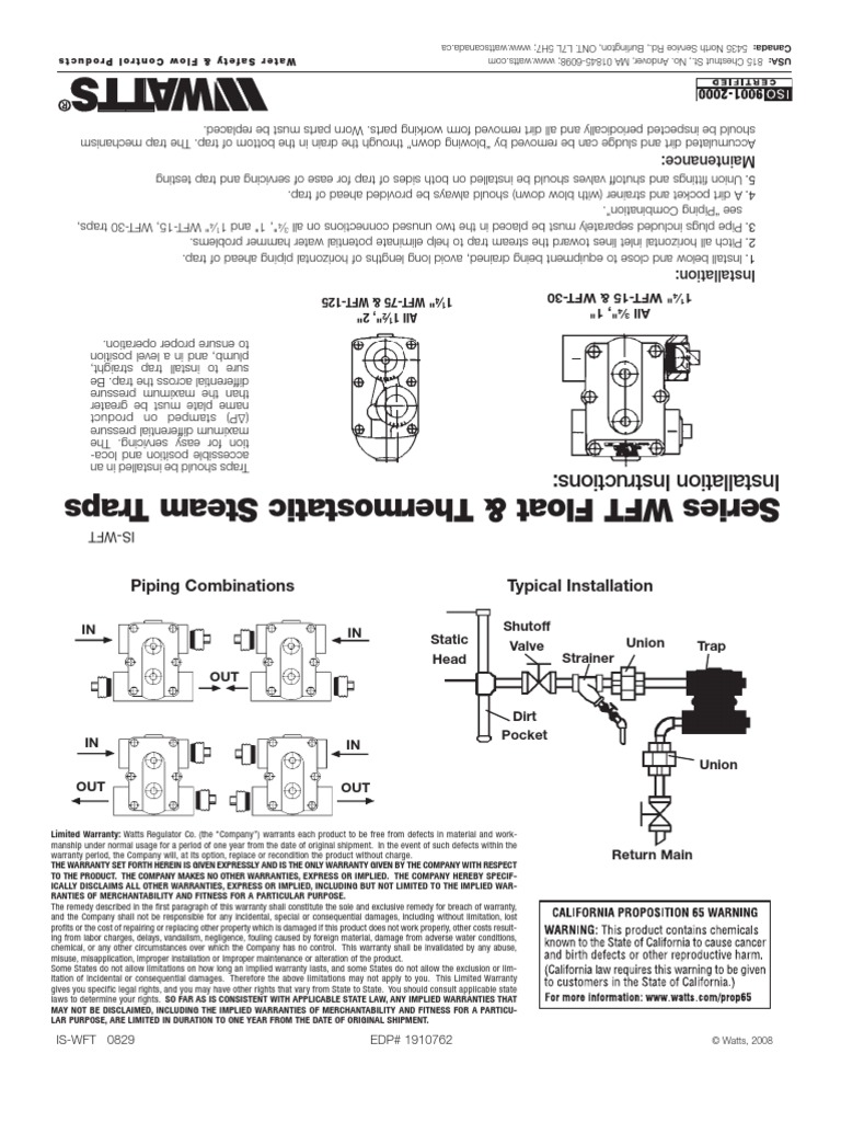 Series WFT Float & Thermostatic Steam Traps Installation Instructions | PDF | Implied Warranty ...