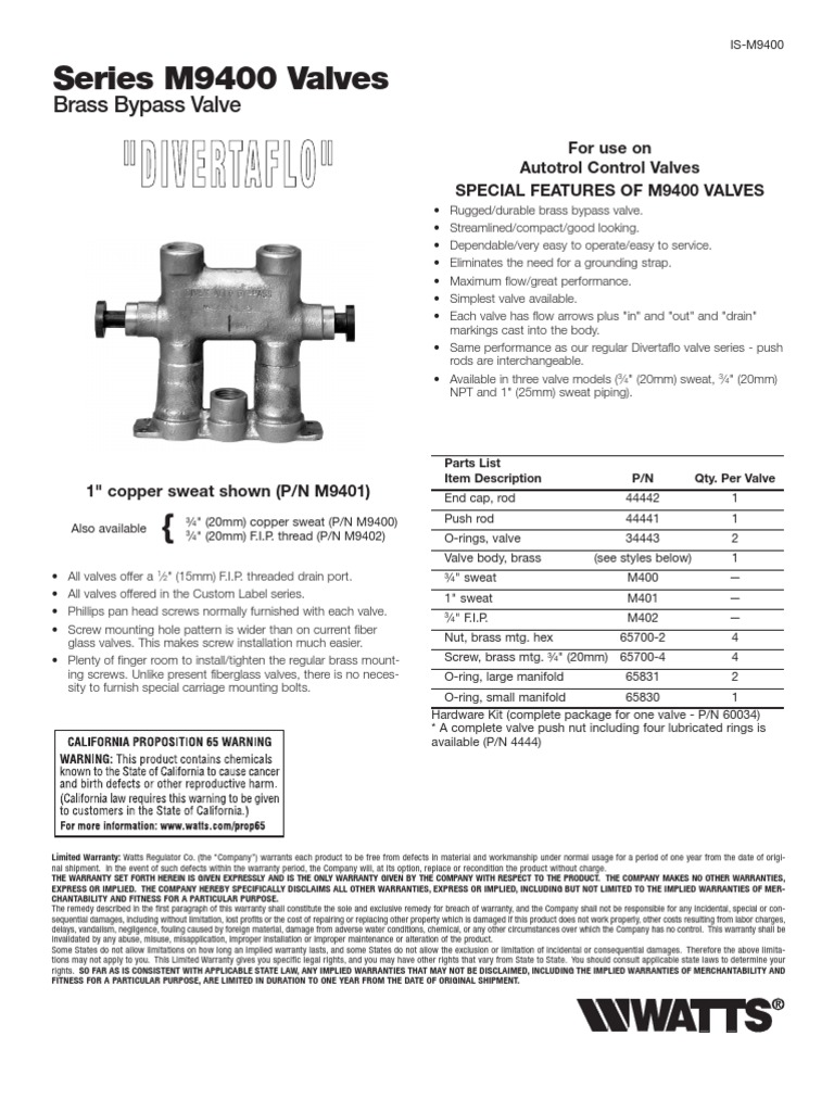 Series M9400 Valves Installation Instructions | PDF | Valve | Implied Warranty
