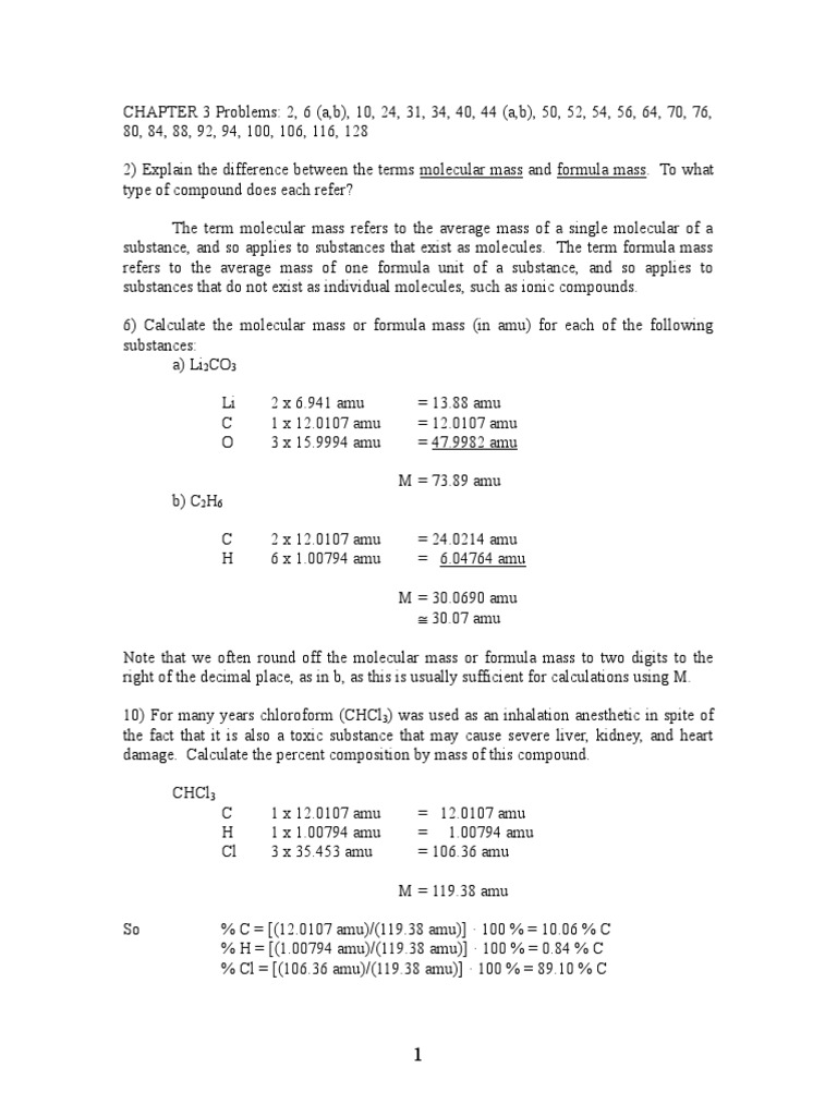Molecular Mass Calculations and Concepts | PDF | Mole (Unit) | Molecules