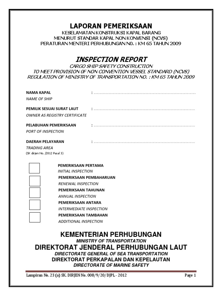 Laporan Pemeriksaan Keselamatan Kapal | PDF