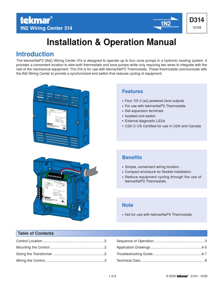 Tekmar 314 tN2 Wiring Center - Four Zone Pumps | PDF | Thermostat ...