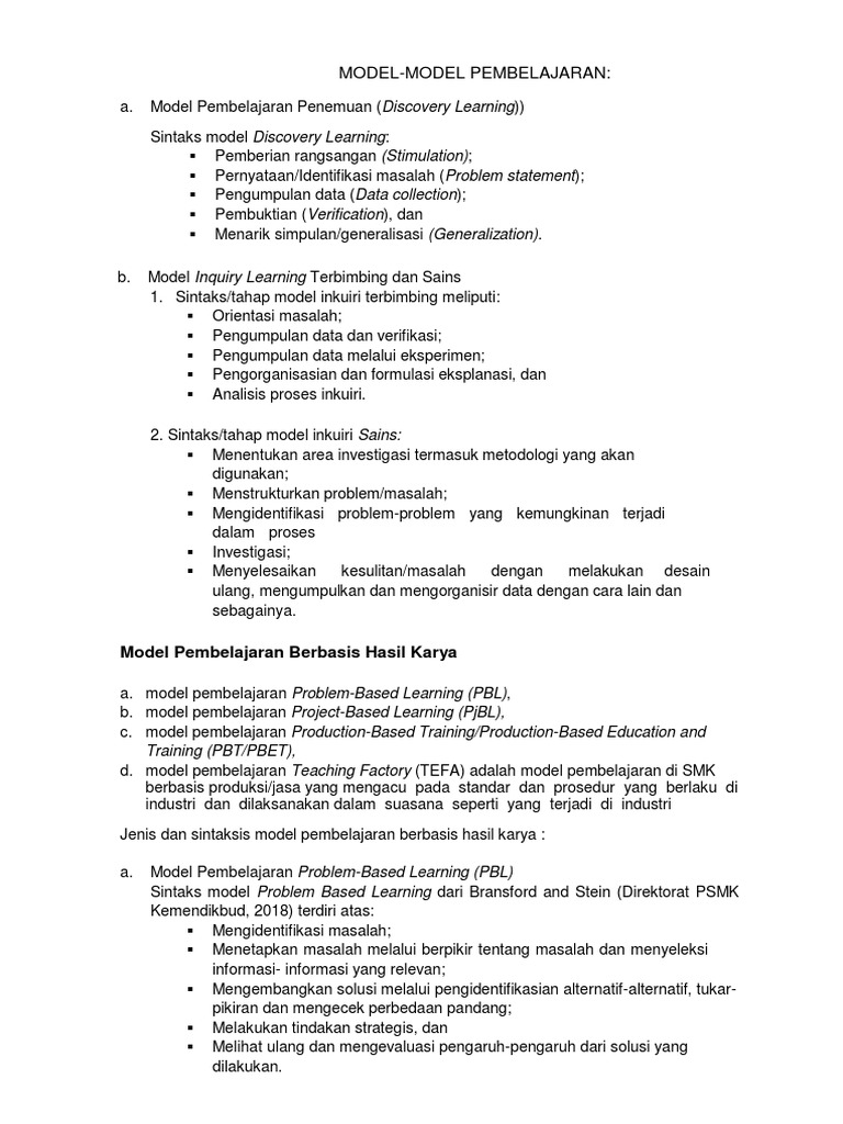 Sintaks Model Pembelajaran Discovery Learning Berbagi Informasi
