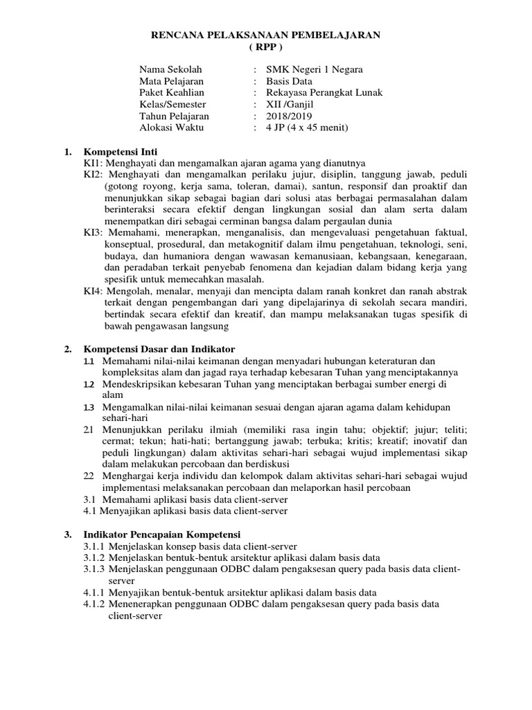 RPP 3.1 Basis Data Client Server | PDF | Karier & Perkembangan