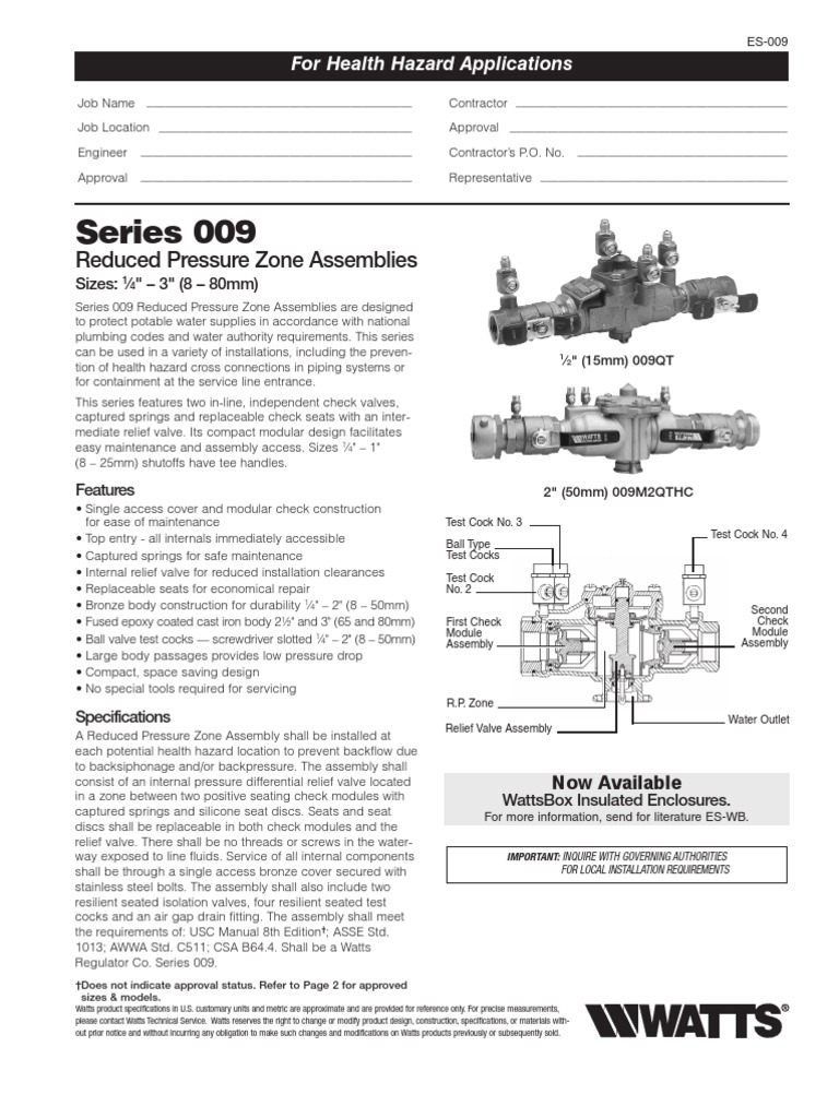 Series 009 Specification Sheet | PDF | Valve | Hydraulics