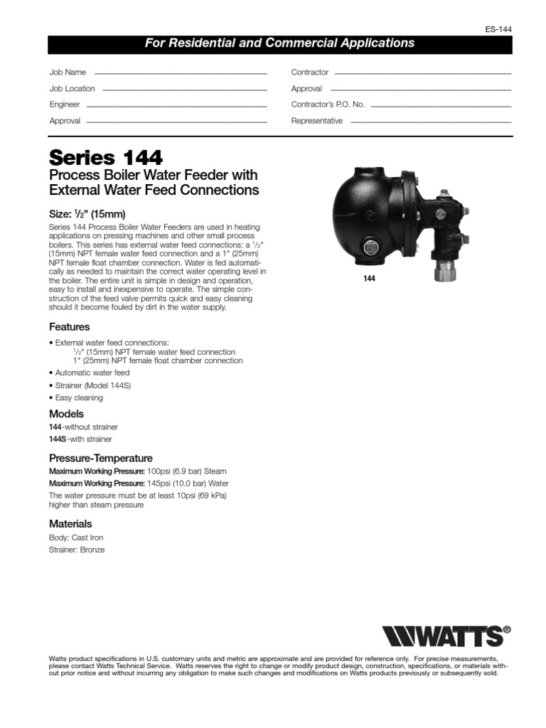 Series 144 Specification Sheet | Download Free PDF | Boiler | Water