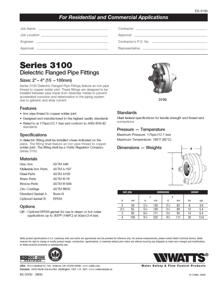 Series 3100 Specification Sheet | PDF | Pipe (Fluid Conveyance) | Iron