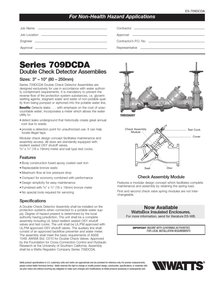Series 709DCDA Specification Sheet | PDF | Valve | Building Engineering