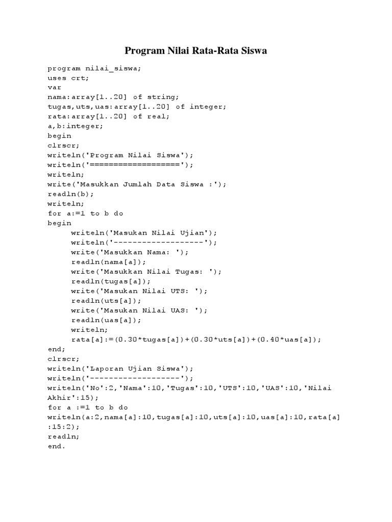 Program Nilai Rata Array | PDF