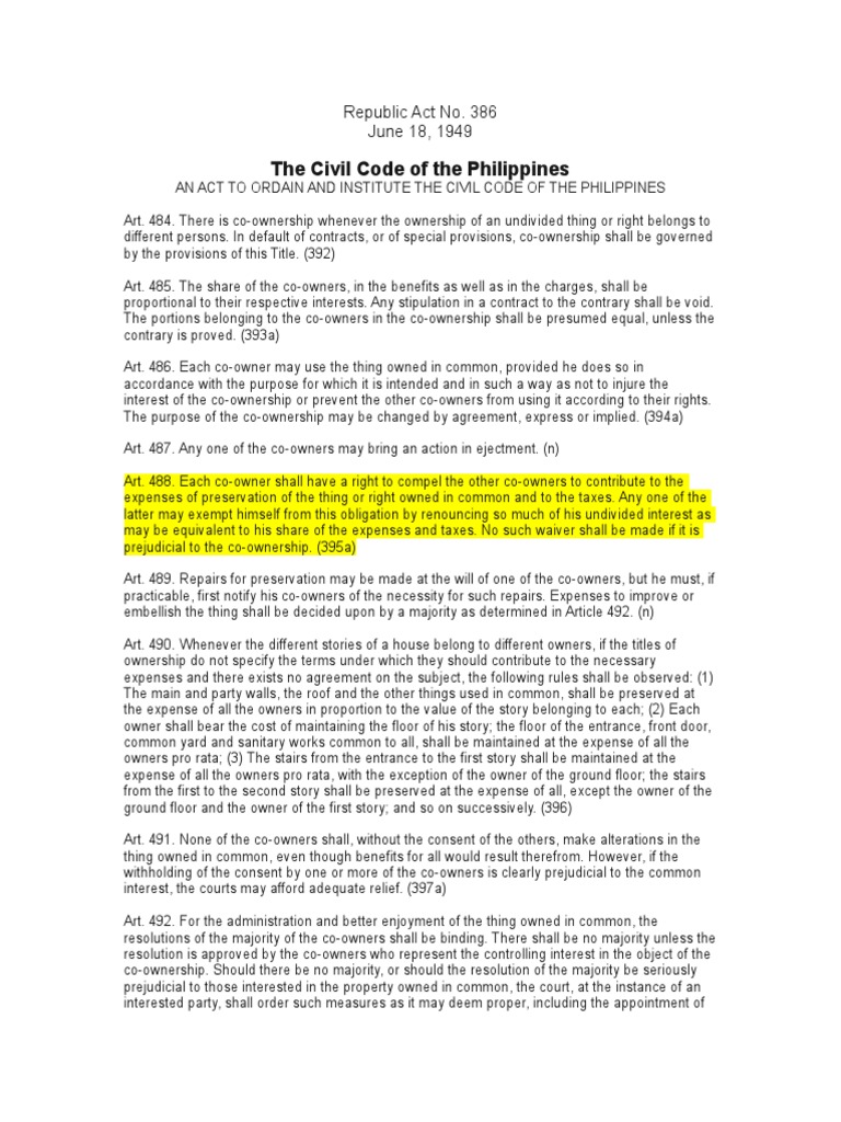 Excerpts On The Civil Code That Discusses Right of First Refusal | PDF ...