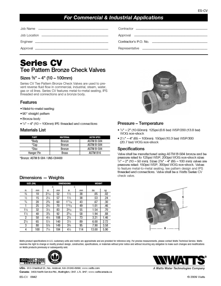 Series CV Specification Sheet | PDF | Home & Garden | Technology ...