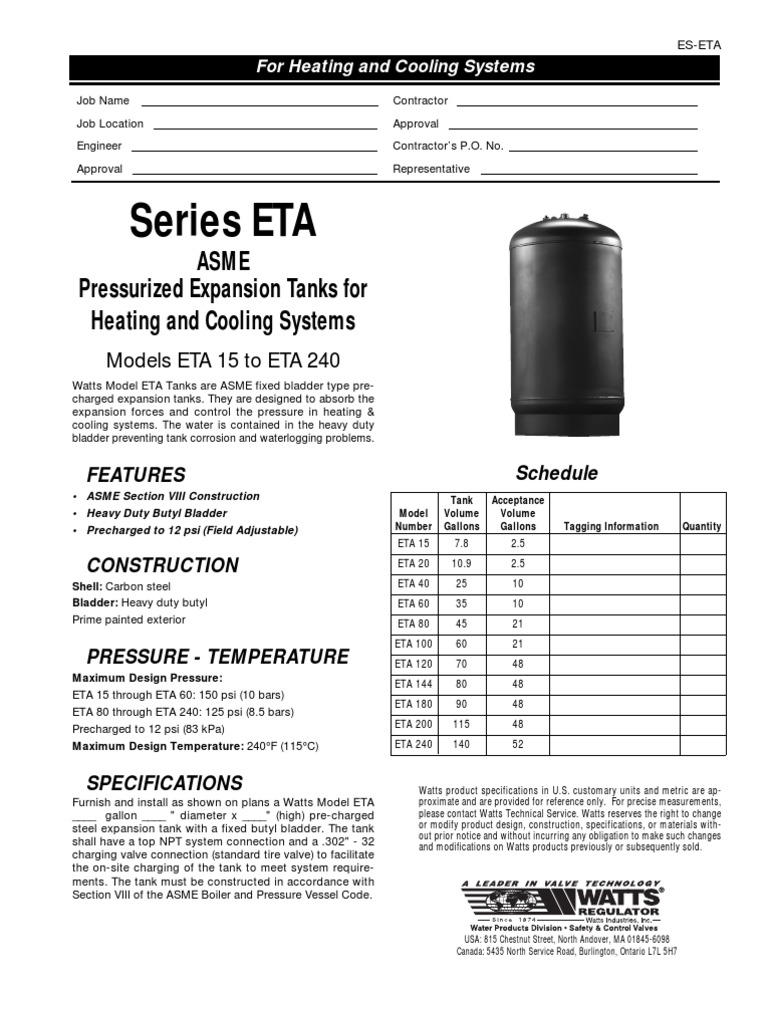 Series ETA Specification Sheet | PDF | Pressure | Hvac