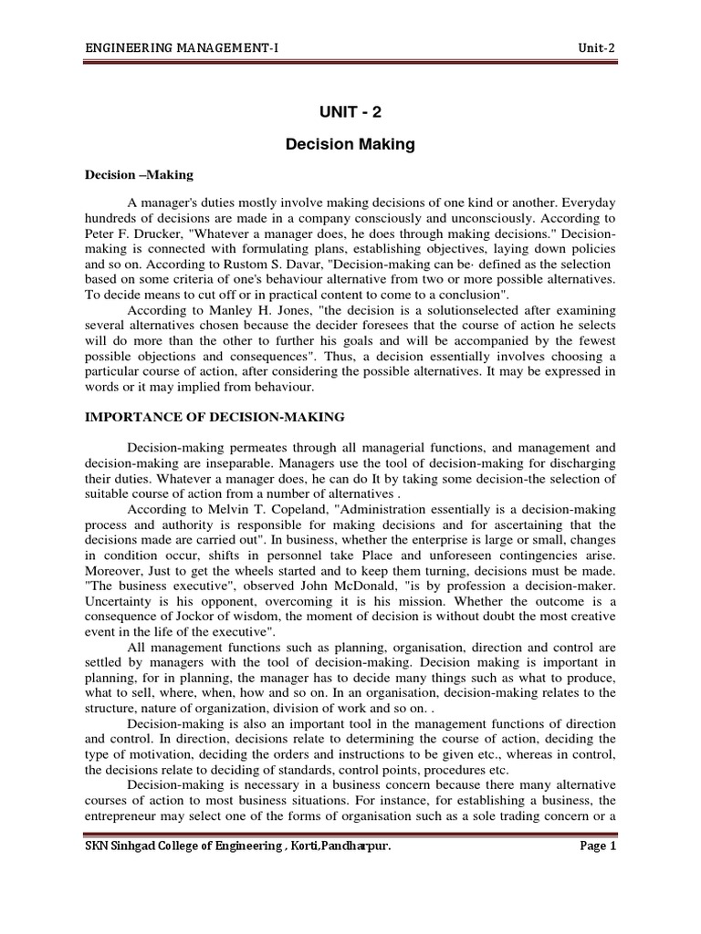 Unit - 2 Decision Making | PDF | Linear Programming | Mathematical ...