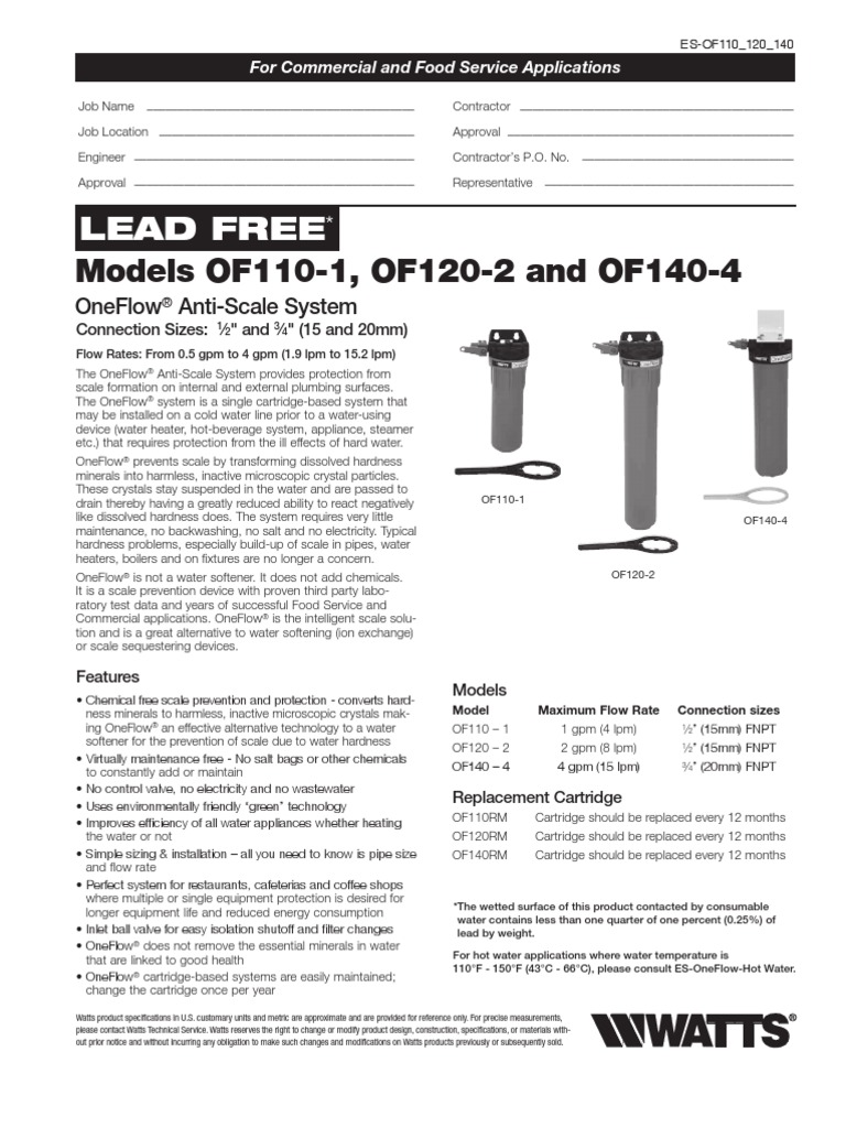 Models OF110-1, OF120-2 and OF140-4 Specification Sheet | Hvac | Water ...