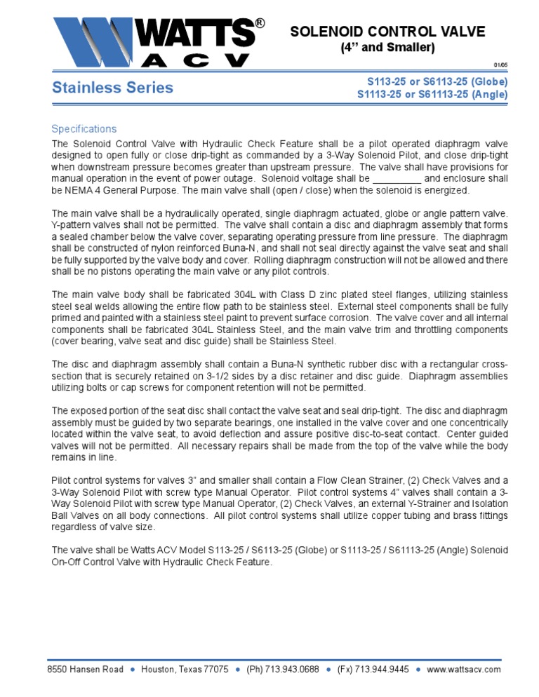 Stainless Series S113-25 or S6113-25 (Globe), S1113-25 or S61113-25 (Angle) Specification Sheet ...