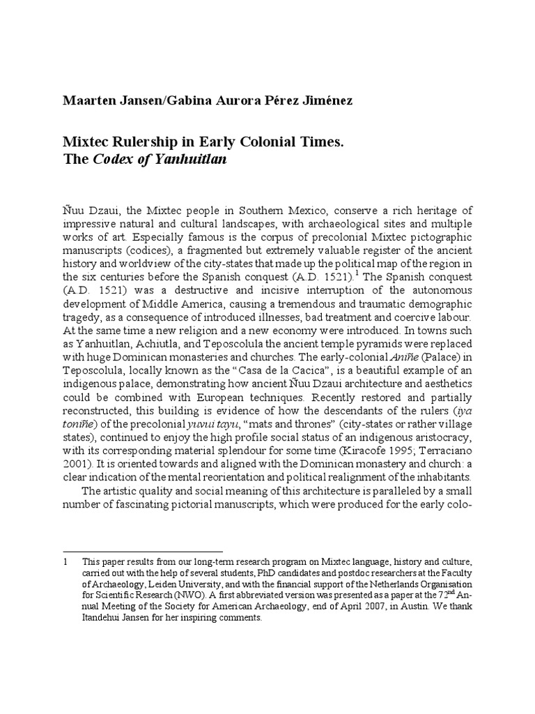 Mixtec Codex of Yanhuitlan Analysis | PDF | Spanish Colonization Of The ...