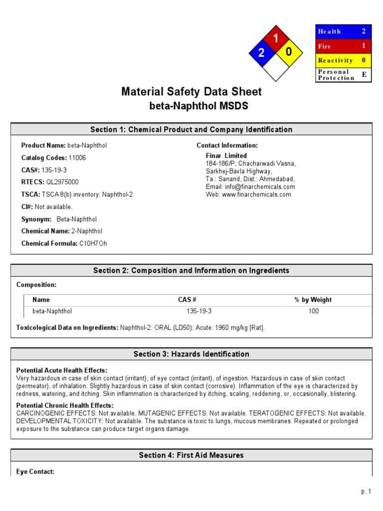 Naphthol MSDS | PDF | Toxicity | Biodegradation
