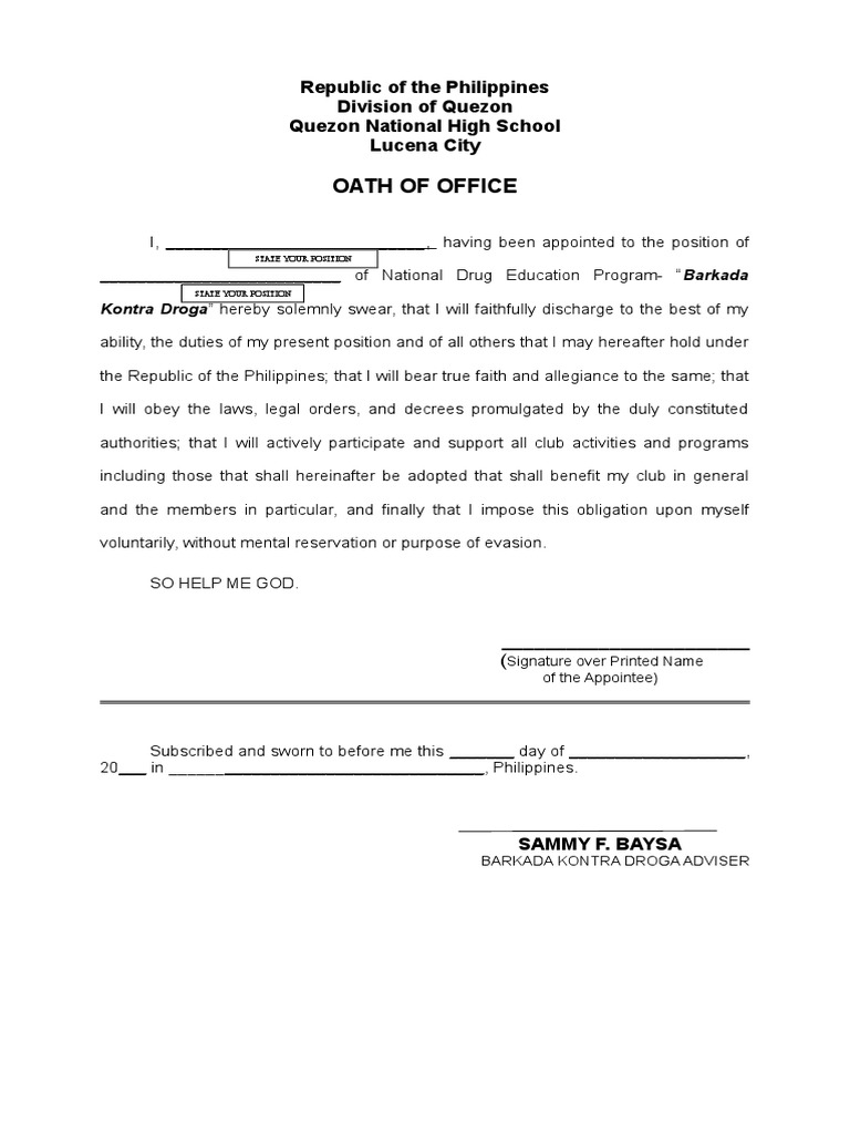 CS Form No. 32 Oath of Office | PDF