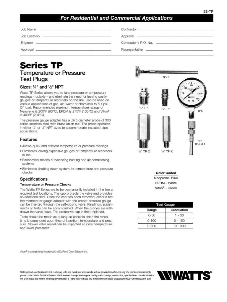 Series TP Temperature or Pressure Test Plugs Specification Sheet | PDF ...