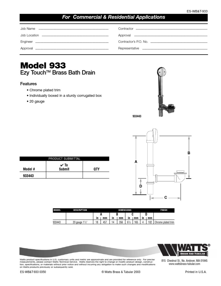 Model 933 Specification Sheet | PDF | Business | Technology & Engineering