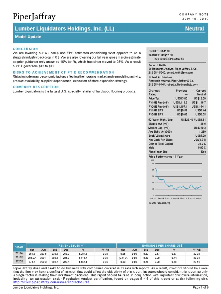 Lumber Liquidators Piper Report Q2 Model | PDF | Financial Analyst | Securities Research