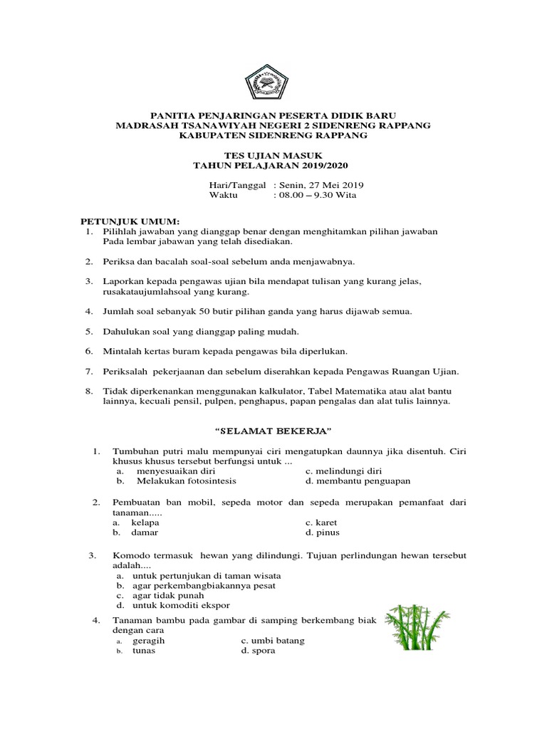 Soal Psb 2019 2020 Pdf