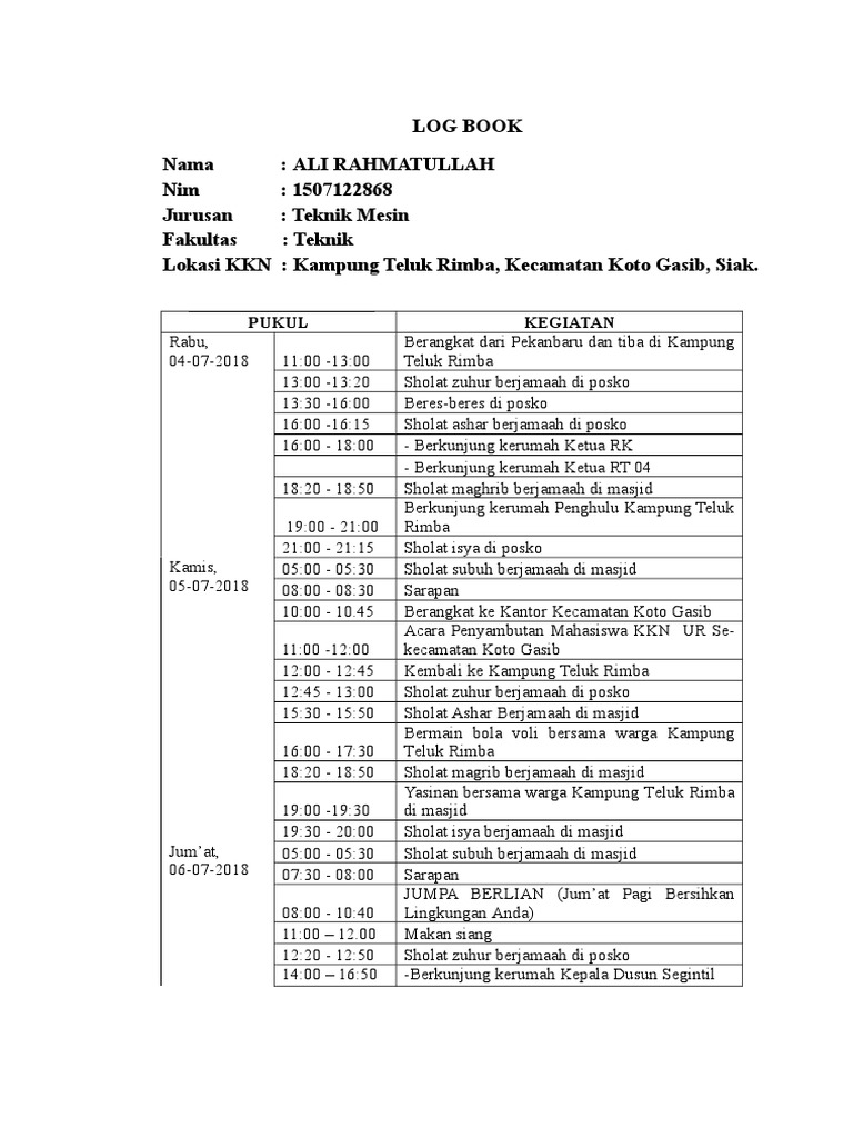 Log Book - Ali Rahmatullah | PDF